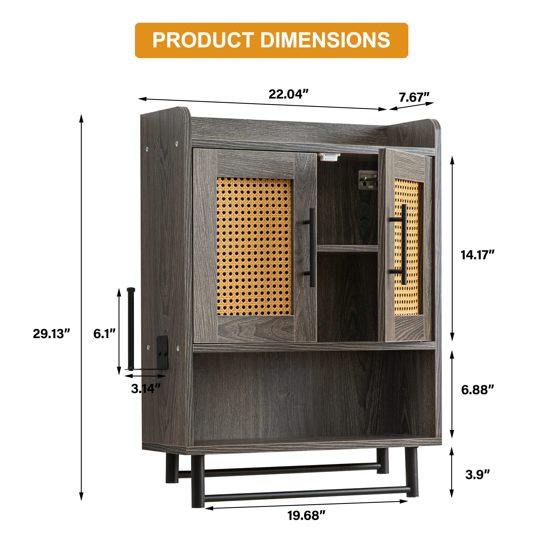 SUNTAGE Bathroom Wall Cabinet, Over Toilet Storage Cabinet w/2 Towel Bar, Paper Roll Holder & Adjustable Shelf in 9 Combinations, Medicine Cabinets Ideal for Bathroom, Kitchen (Brown)