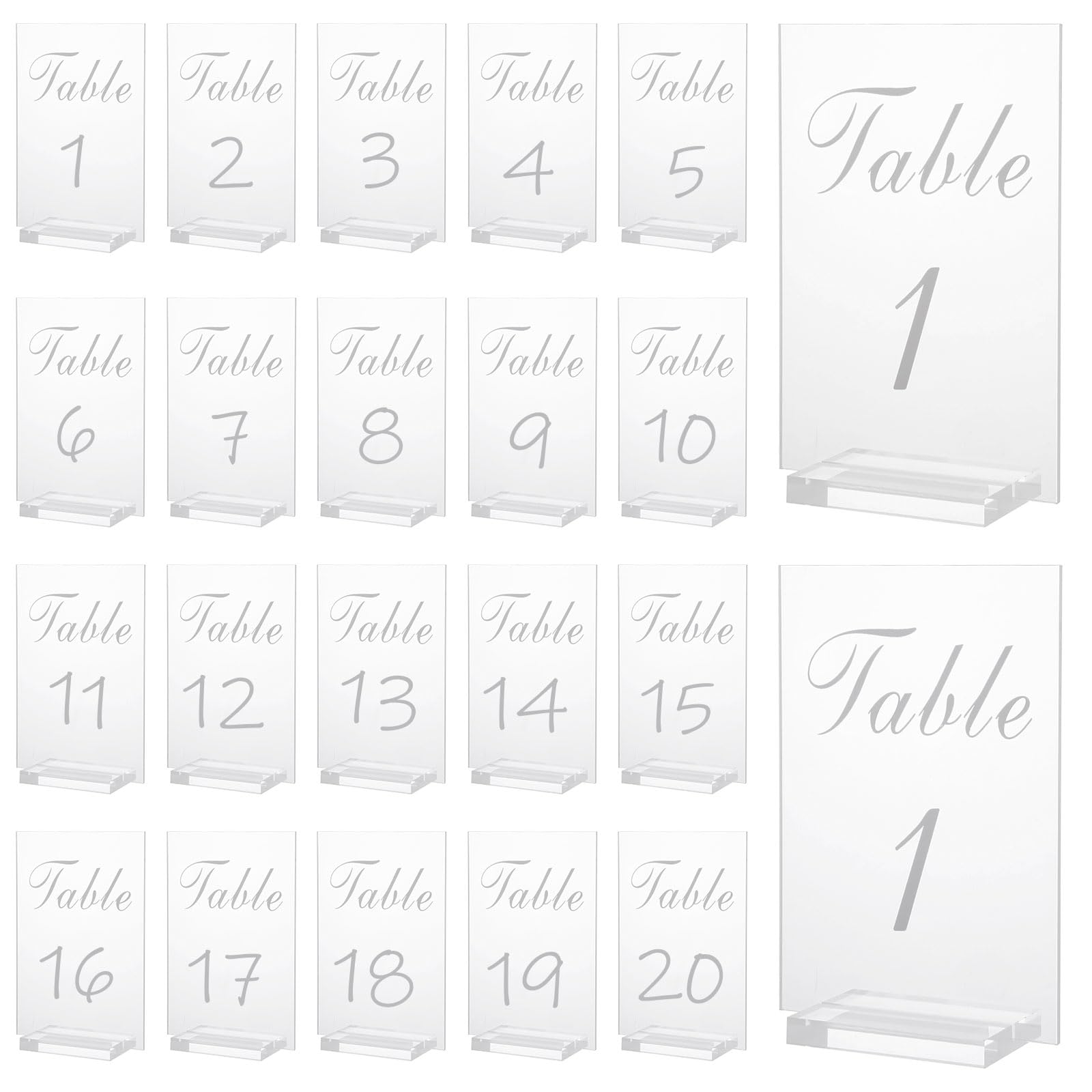 DAJAVE 20 Pack Acrylic Wedding Table Numbers 1-20 , 4x6 Inch Clear Table Number with Acrylic Stands, Acrylic Table Sign for Wedding Event Party Restaurant Reception Number Cards(Rectangular Style)