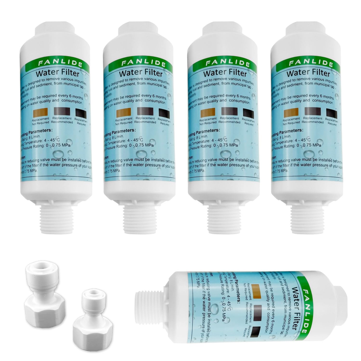 Bidet water filter for electronic bidet seats, Toilet water filter system, 1/2" Threads, 5pcs filters + 2pcs adapters, compatible with 1/2" 1/4" 3/8" Bidet water hose