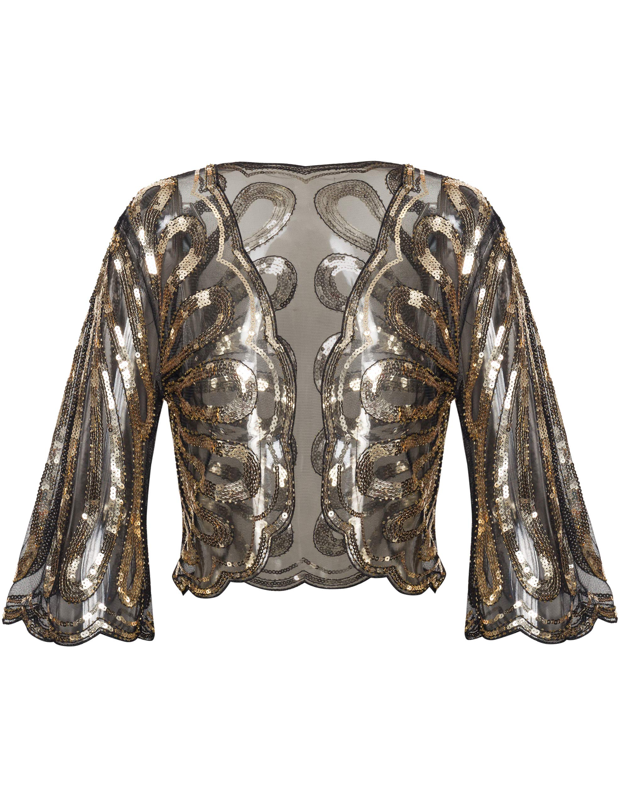 BABEYOND 1920s Sequin Shawl Wrap Gatsby Beaded Evening Cape Flapper Bolero Shrug (Black, X-Large)