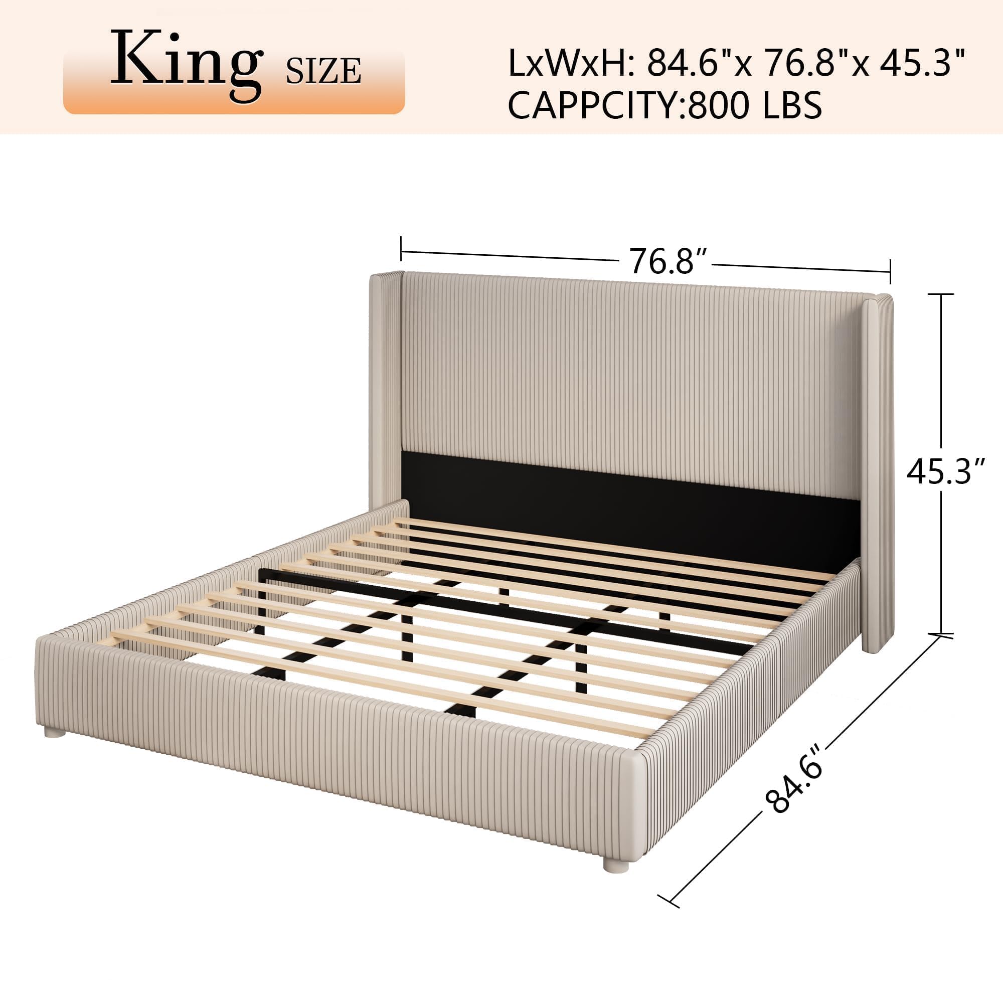 CHABUILDREARK King Size Bed Frame, Upholstered Bed Frame with Vertical Channel Tufted Headboard, Low Profile Bed Design, No Box Spring Needed, Easy Assembly, Taupe