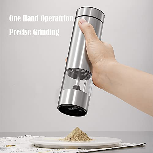 Electric Pepper Grinder,Electric Salt Grinder, adjustable coarseness, LED light, one hand automatic operation, dust cap (Single(1pc))