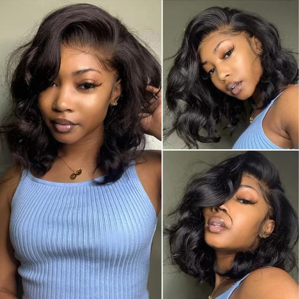 Body Wave Lace Front Wigs Human Hair Pre Plucked With Baby Hair Swiss Lace Front Wigs Human Hair Brazilian 4X4 Lace Closure Human Hair Wigs Natural Color For Black Women 180% Density(14inch)