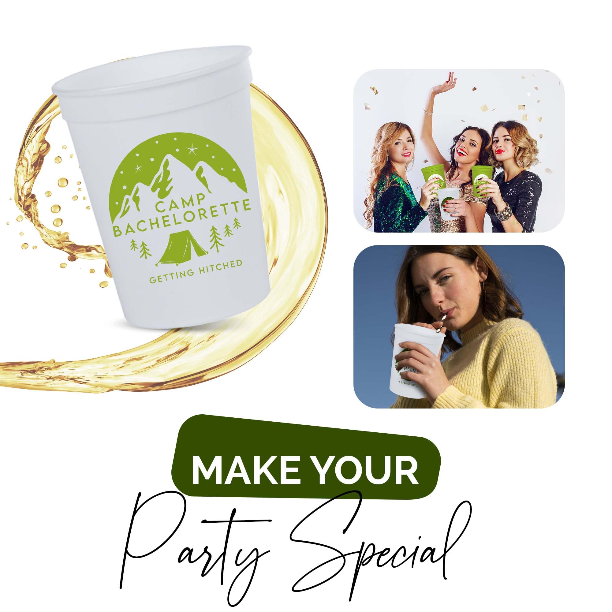 Camp Bachelorette Decorations, Bridal Party Gifts, 12 Pcs Bachelorette Cups, 1 Getting Hitched and 11 Getting Lit Bachelorette Party Cups, Camping Bachelorette Party Decorations