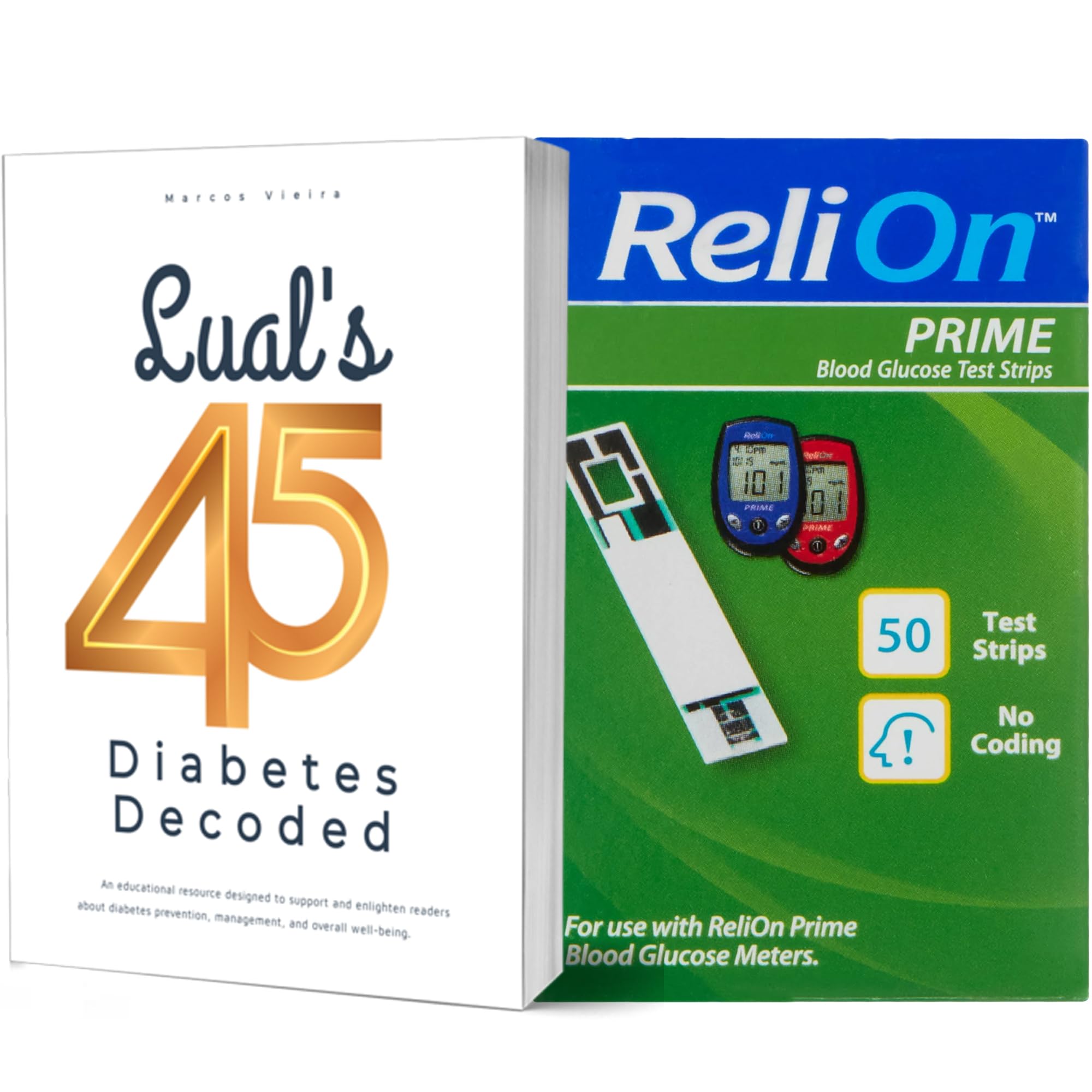 ReliOn Prime Blood Glucose Test Strips | Tiras de Glucometro | Test Strips for Diabetes | Relion Prime Test Strips |Reli On Prime Test Strips 50 Count. + Lual's 45 Diabetes Decoded
