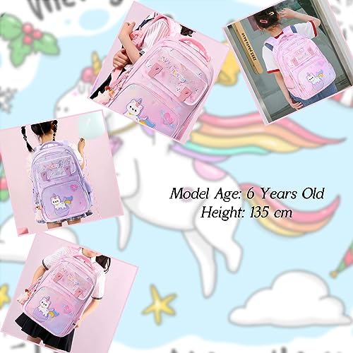 Dorlubel Girls Unicorn Backpack for Elementary School Bags Cute Love Heart Large Capacity Lightweight Bookbag(Purple Caticorn)