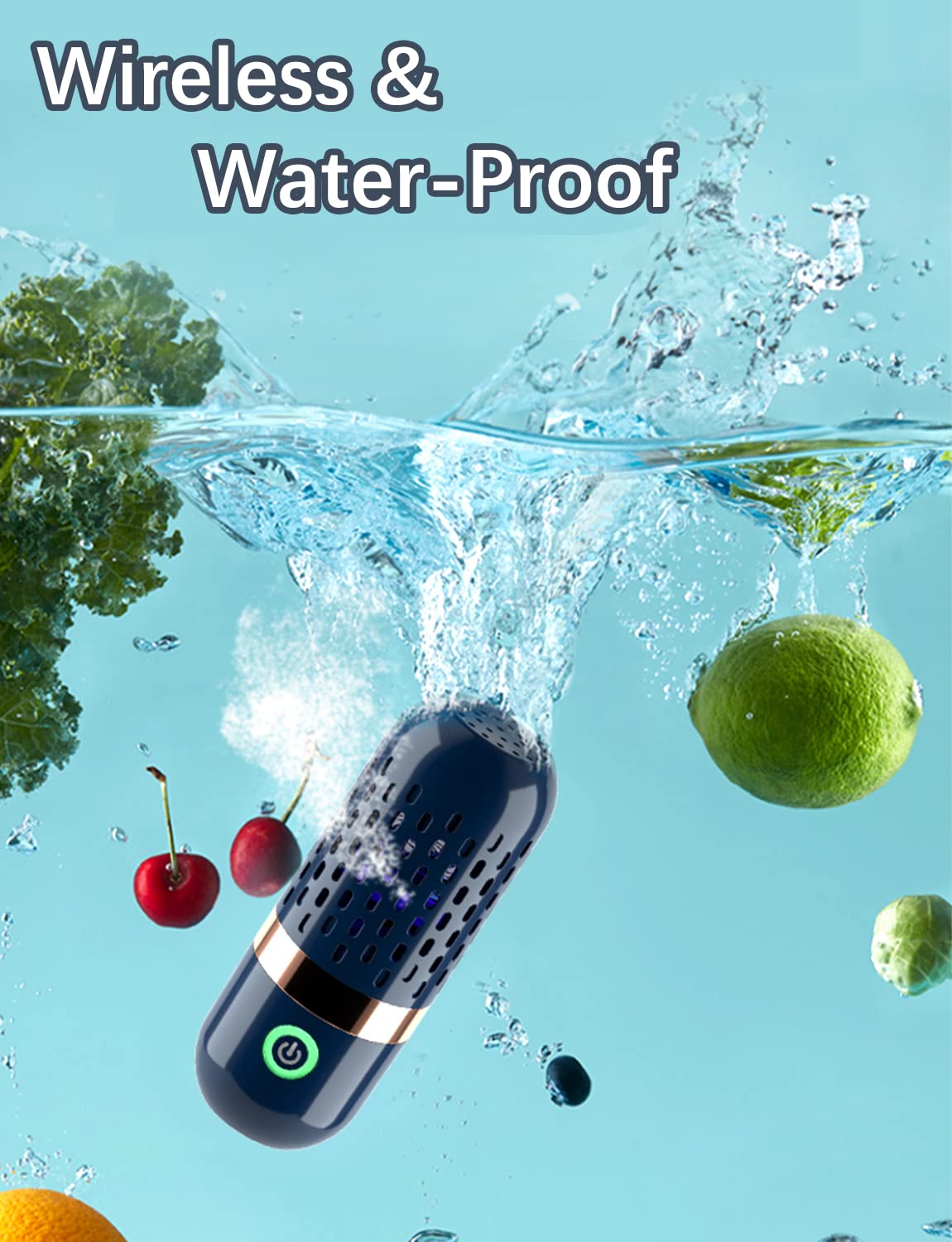 BCRTO Vegetable and Fruit Cleaner Machine, Aquapur Water-Proof Fruit Cleaning Device with OH-ion Purification Technology 250min Working time and Wireless Charging, for Cleaning Fruit, Grain,Meat