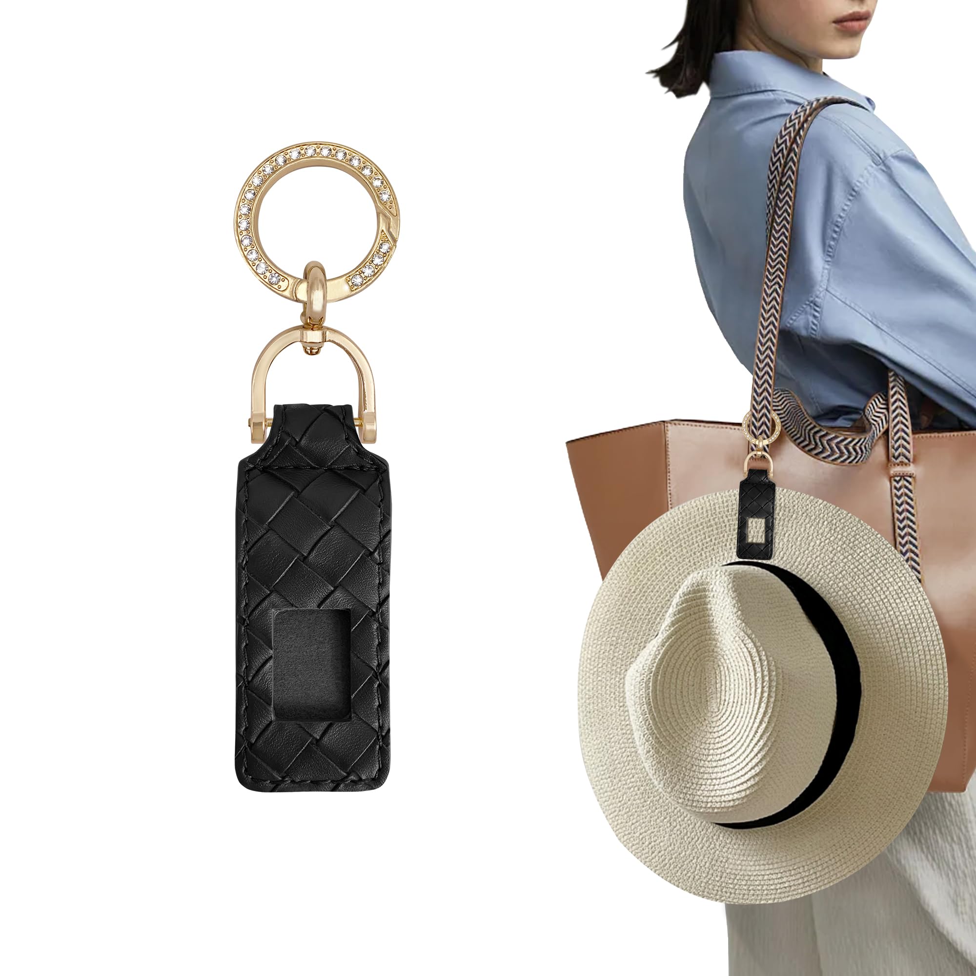 BAIYOUDA Hat Clip for Travel on Bag Backpack Luggage Fashion PU Leather Non-Magnetic Elastic Hat Holder Sun Hat Accessories (Black)