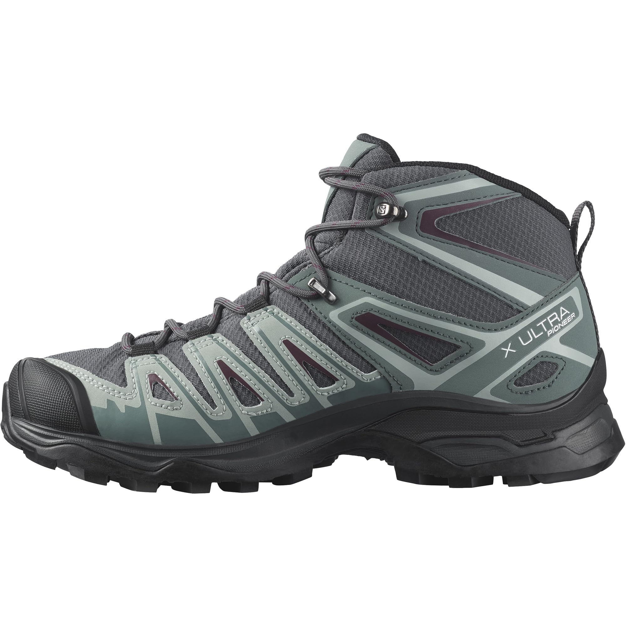 Salomon Women's X ULTRA PIONEER MID CLIMASALOMON™ WATERPROOF Hiking Boots for Women, Ebony / Stormy Weather / Wine Tasting, 5