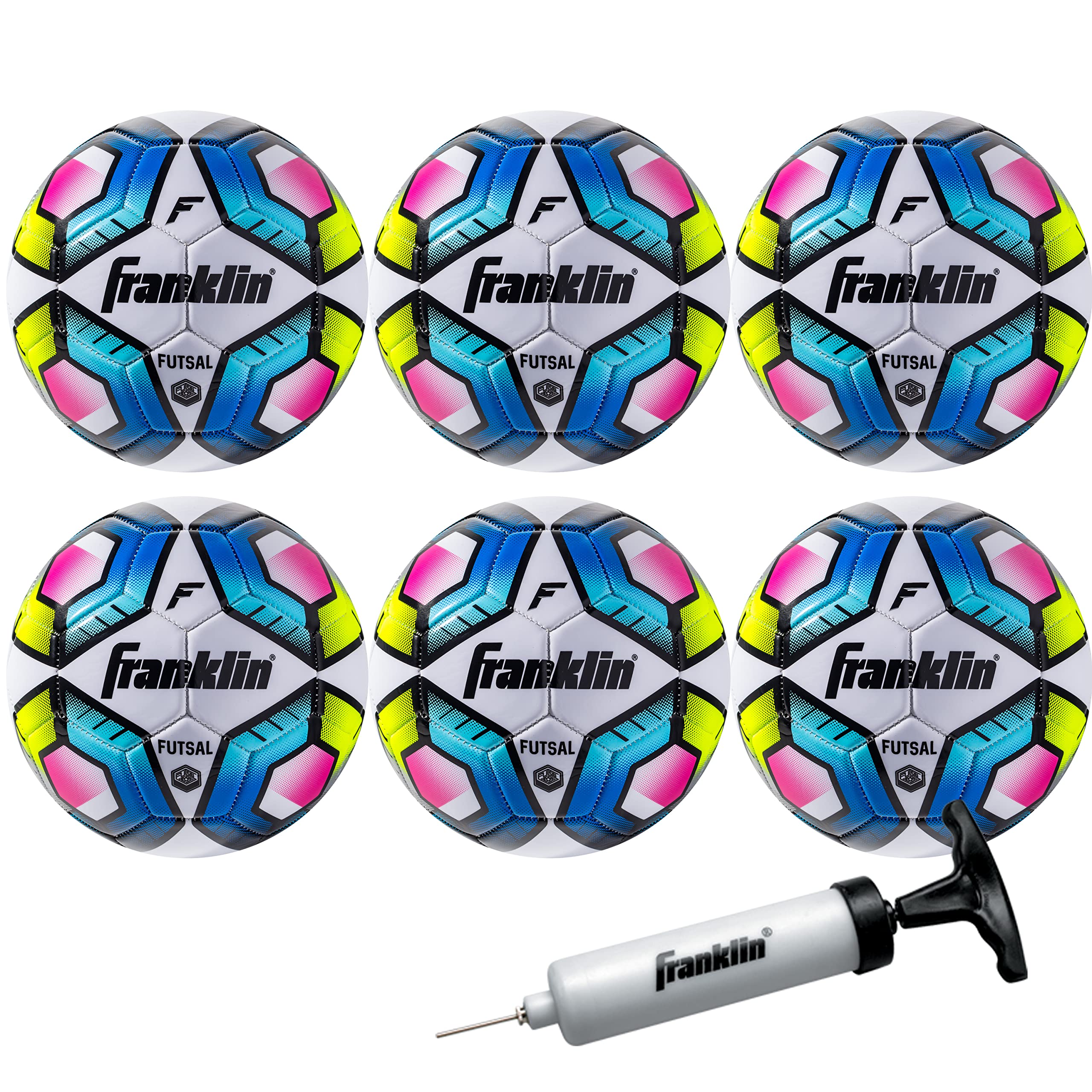 Franklin Sports Futsal Ball - Low Bounce Futsal and Indoor Soccer Training Ball - Heavy Indoor + Outdoor Futsal Ball - Size 3-6 Pack with Pump