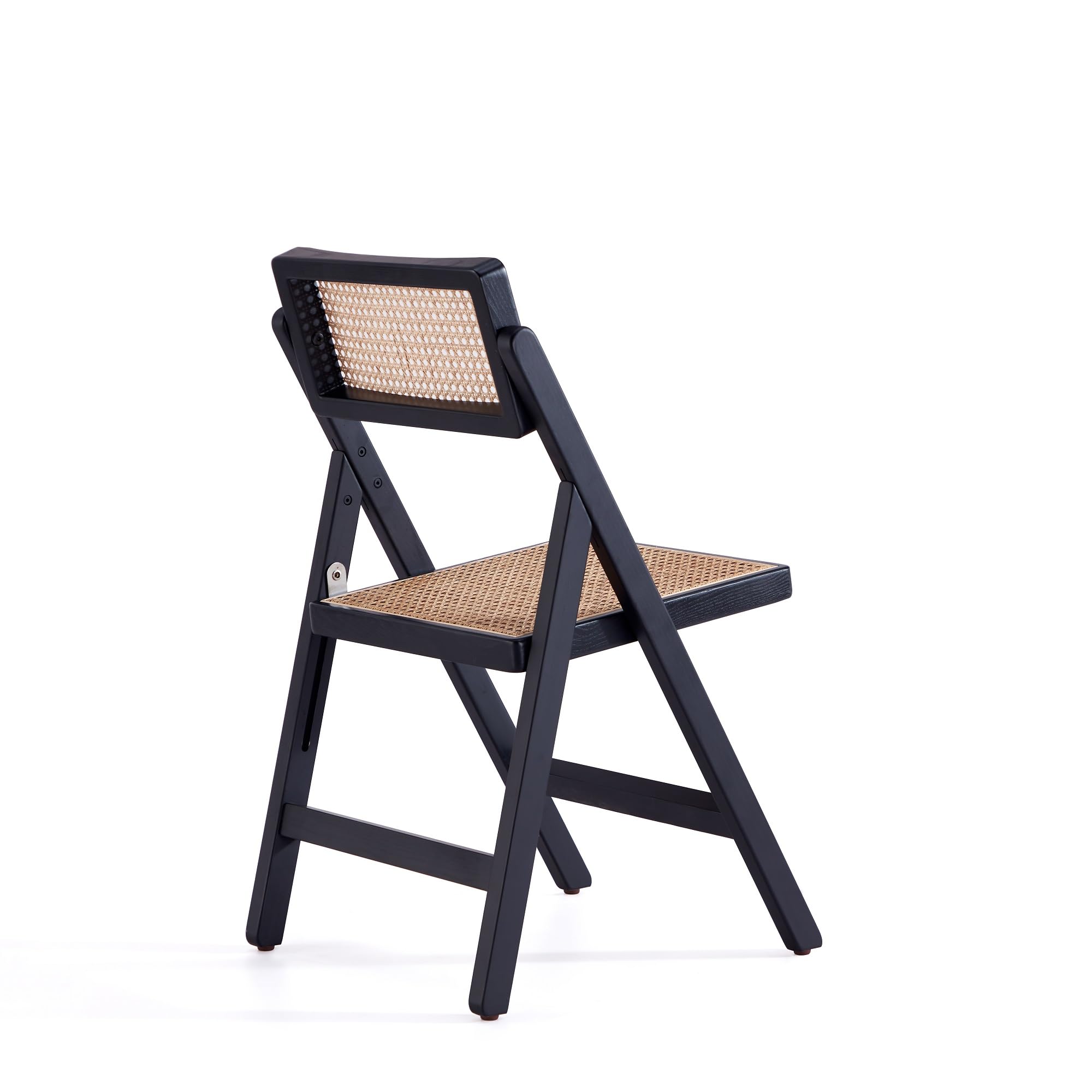 Manhattan Comfort Pullman Folding Rattan Wicker Cane Side Outdoor Dining Chair for Dining Room, Patio, Restaurant, Bistro, Cafe and Pub, Set of 4, Black/Natural