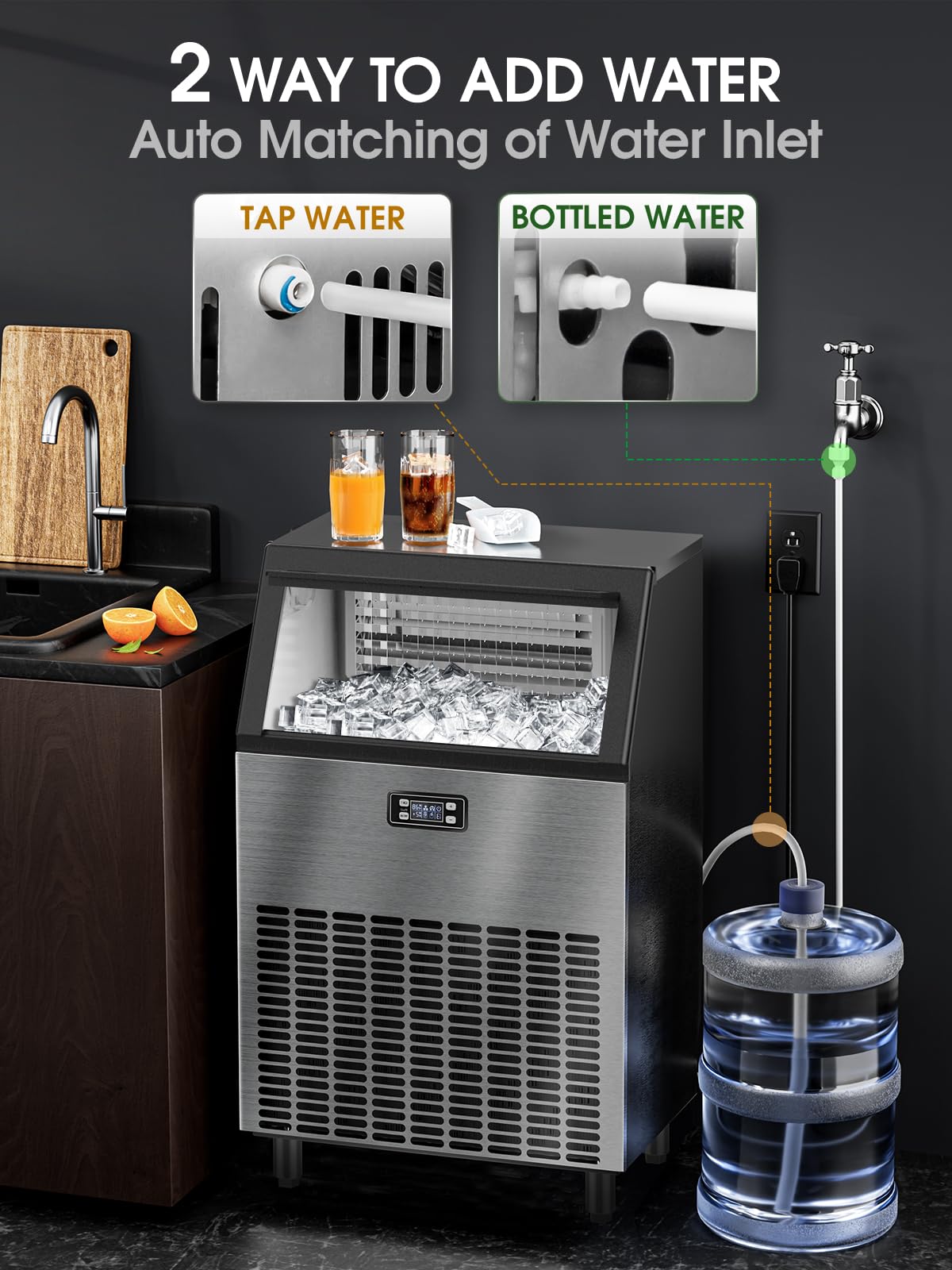 Joy Pebble Ice Maker Commercial, 200lbs/24H/8,800pcs, 90 Cubes/Cycle, Ice Size Control,24H Timer,Freestanding Ice Maker Machine Under Counter for Restaurant, Bar, Office, Home Partie