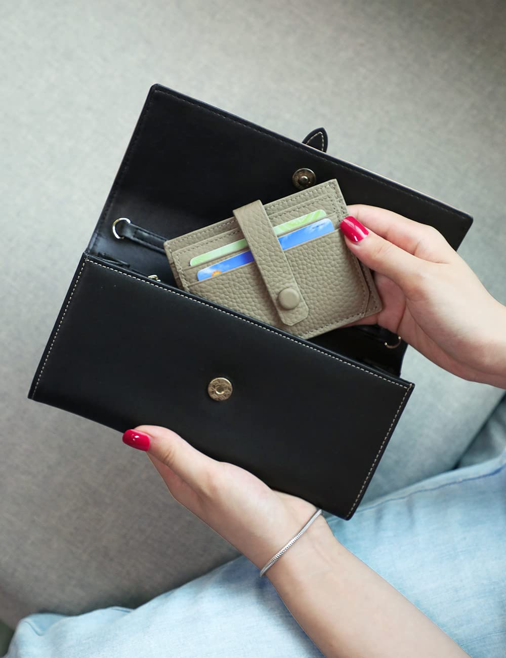 Small Wallets for Women Leather Credit Card Holder Pocket Purse (Khaki)