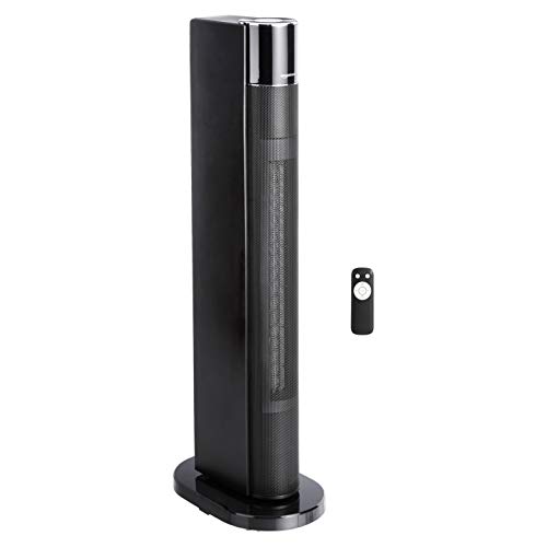 Amazon Basics 34" 1500W Premium Portable Oscillating Ceramic Tower Space Heater with Remote, 3 Heat Settings, Black