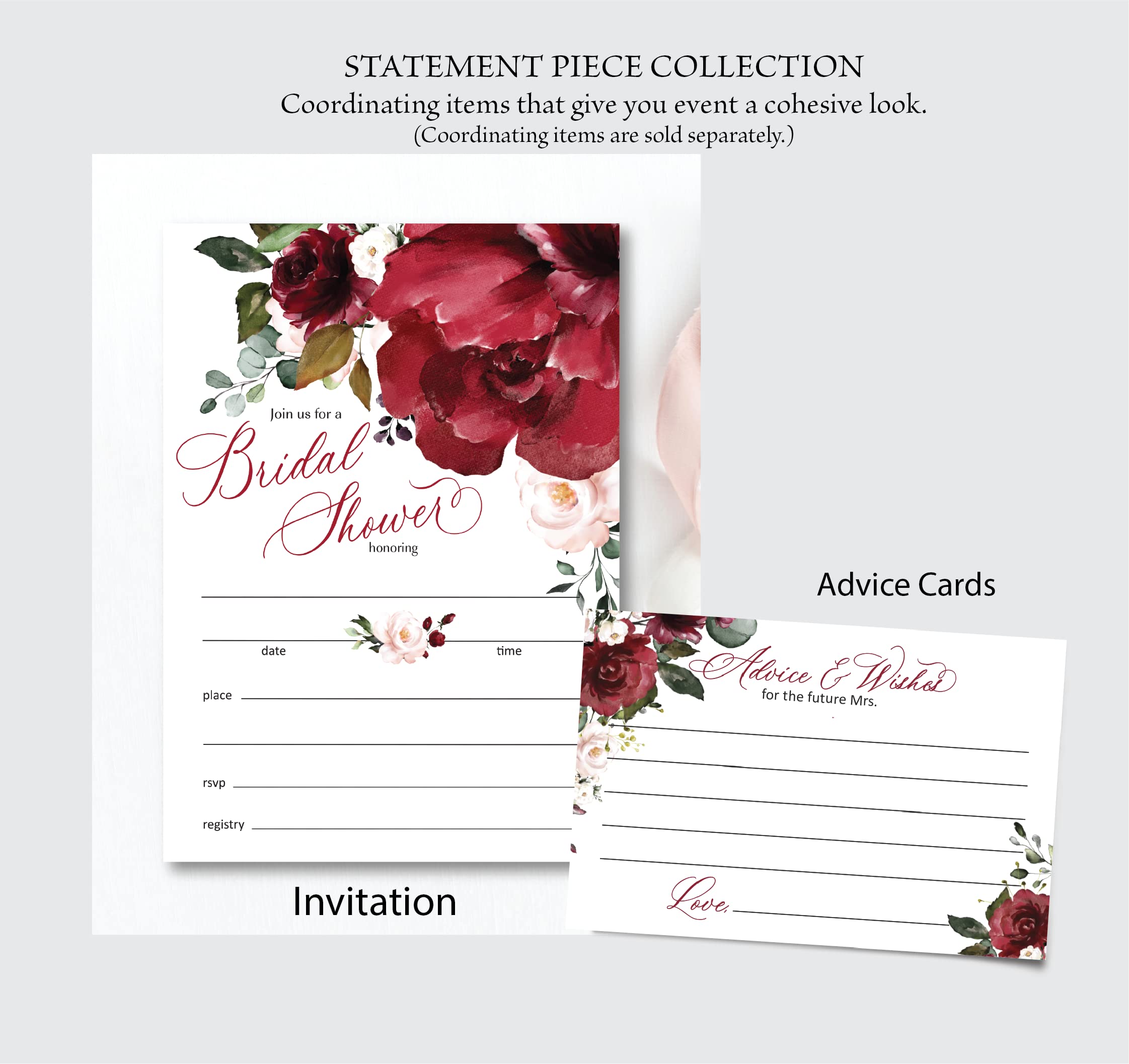 Moonrise Papery Set of 25 Bridal Shower Invitations with Envelopes — Floral Bridal Shower Invitations