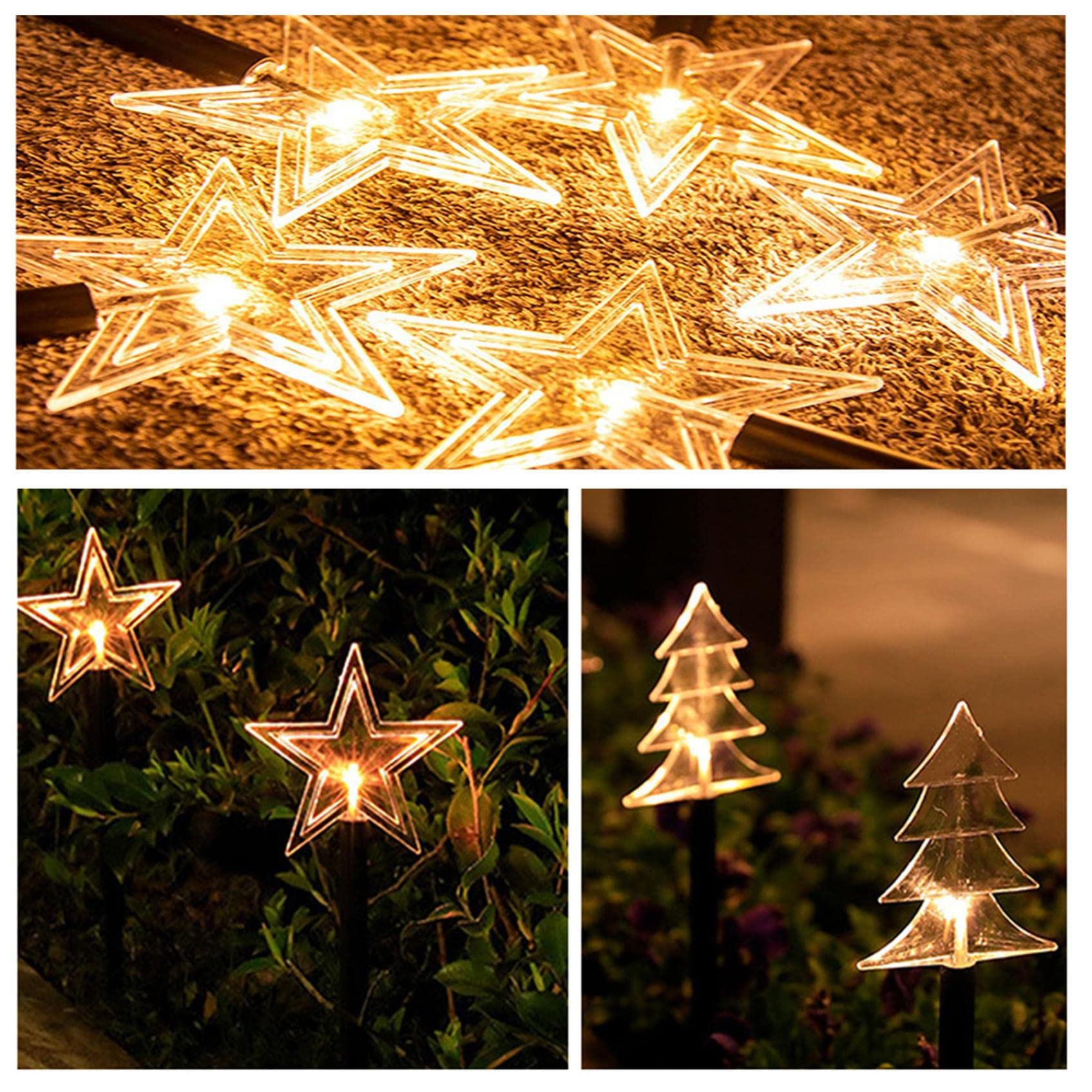 Solar Christmas Lights Outdoor - Set of 15 Energy Saving Waterproof Solar Powered Stake Lights - 2 Lighting Modes Christmas Decorations for Home, Pathway, Garden, Walkway, Yard, Lawn, Patio (3 Styles)
