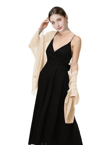 Baoqiya Women's Scarf Shawls and Wraps for Evening Dress Chiffon Shawl Soft Elegant Silky Pashmina Wedding Bridal Scarves(Champagne, 79"×29")