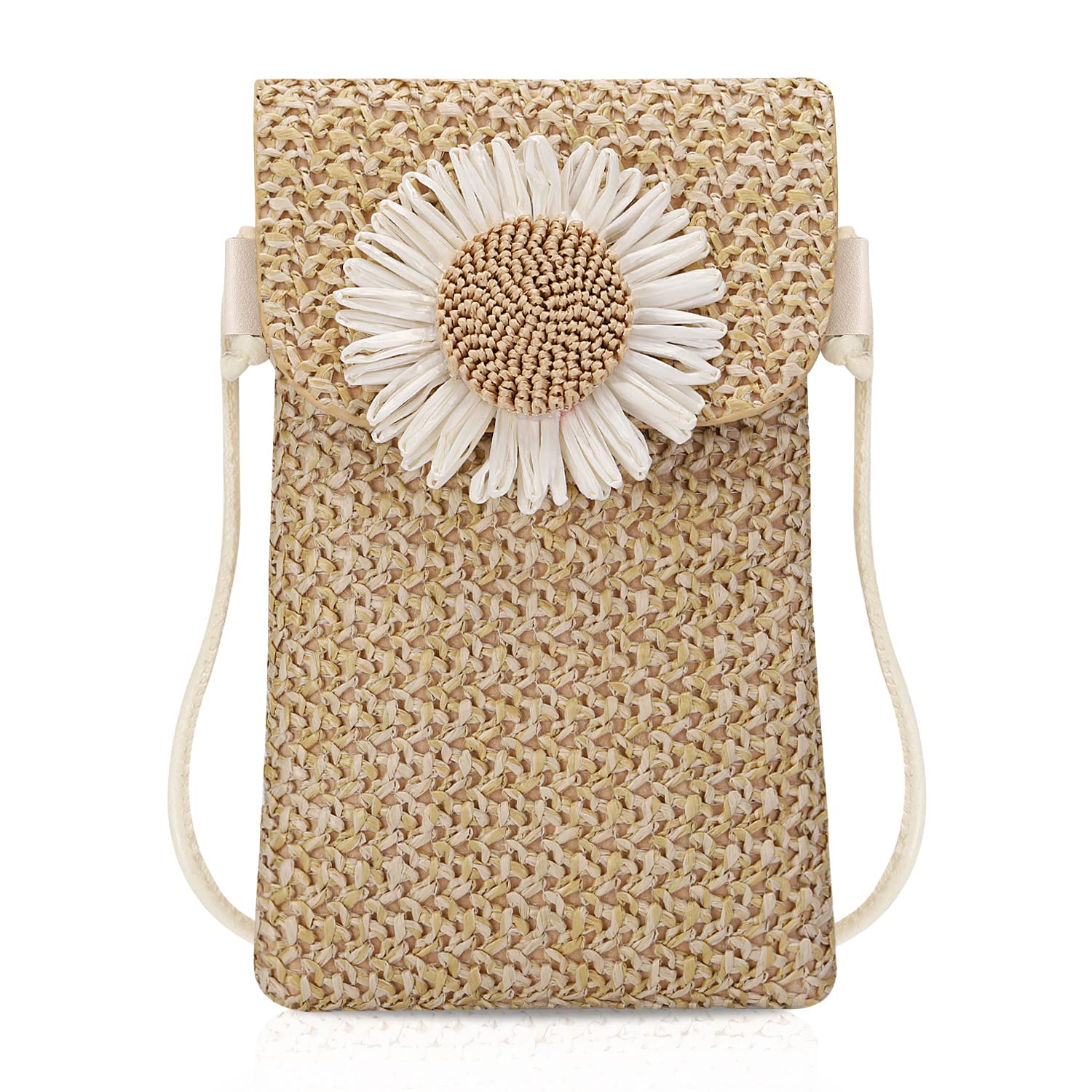 Soleebee Boho One Shoulder Crossbody Phone Bag Small Shoulder Bag Mini Wallet for Women Storage Bag Woven Leather Trim Phone Bag Compatible with Multiple Phone Sizes, Daisy A