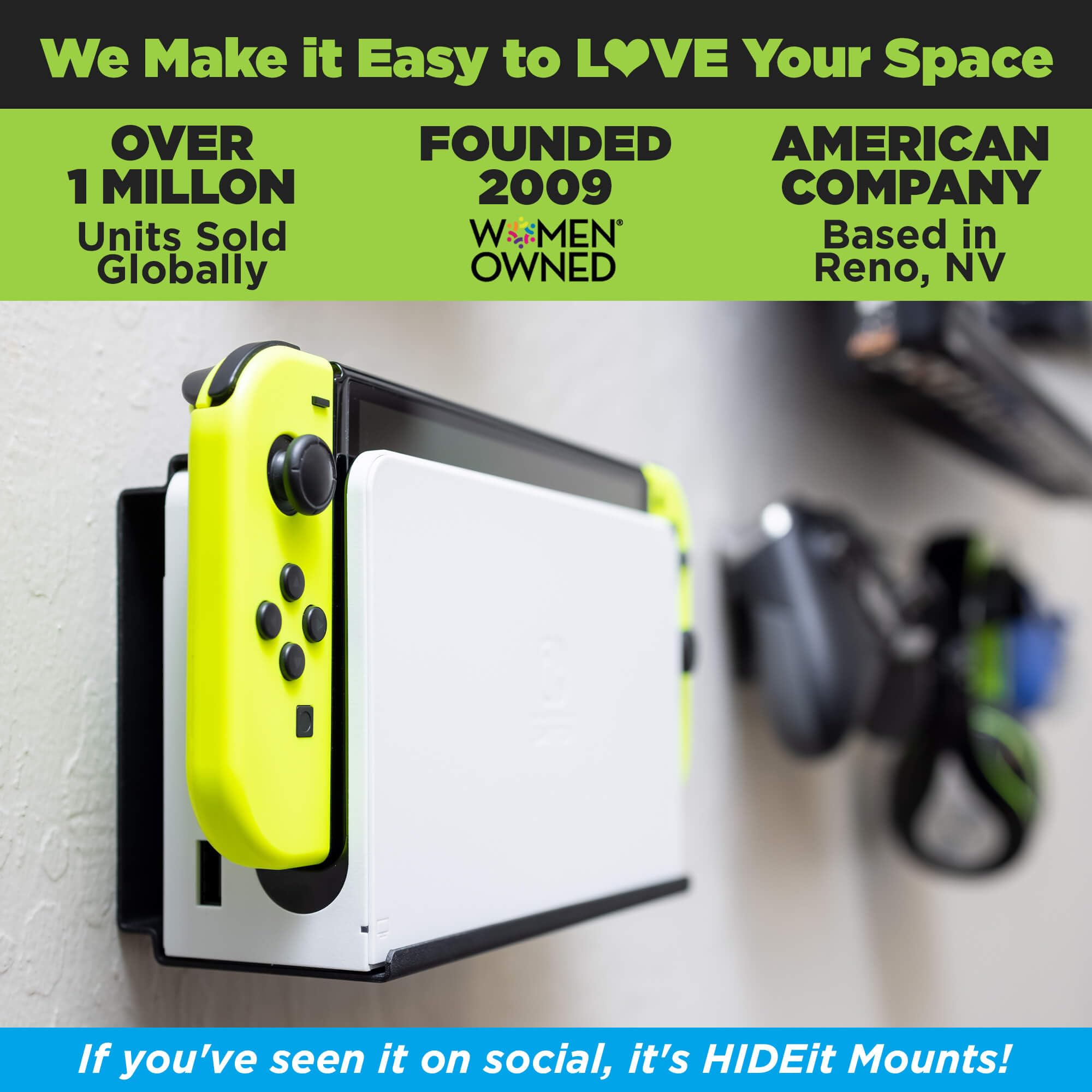 HIDEit Mounts Switch Wall Mount for Nintendo Switch - Made in USA, Steel Mount for Nintendo Switch and Nintendo Switch OLED to Safely Store Your Switch Console