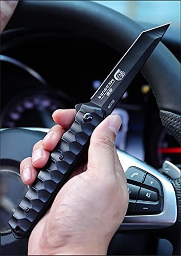 Carimee EDC Knife- 3.7 inch Pocket Knife Tanto point- Black Aluminum Alloy Handle, for Outdoor/Camping/BBQ