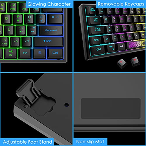 Gaming Keyboard and Mouse Combo Mini Portable with Chroma RGB Backlit Ergonomic 62Key Layout 19Key Anti-ghosting Mechanical Feel 3200DPI Honeycomb Mice USB Wired for PC Mac Gamer Laptop Typists(Black)