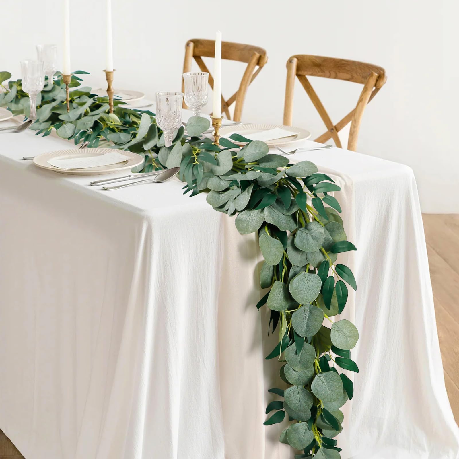 SOMYTING 2 PCS 6ft Artificial Eucalyptus Garland with Willow Leaves, Faux Greenery Garland Hanging Plants for Wedding Backdrop Arch Wall Garden Home Decor (Eucalyptus Willow Leaves, 2)