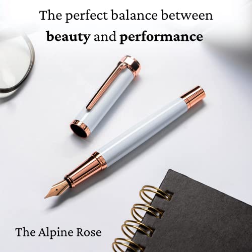 Ellington Pens Luxury Fountain Pen Set- Fountain Pens for Writing - Smooth Medium Nib - Includes Refillable Ink Converter, 3 Ink Cartridges [Black & Blue], Gift Box - Elegant Calligraphy