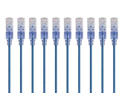 Monoprice Cat6A Ethernet Patch Cable - 7 Feet - Blue | Network Internet Cord - RJ45, 550Mhz, UTP, Pure Bare Copper Wire, 10G, 30AWG, 10-Pack - SlimRun Series