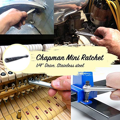 Chapman MFG CM-13 Mini Ratchet, 1/4" Drive, USA Made Stainless Steel Ratchet with 20 Tooth Gear & 18 Degree Working Arc