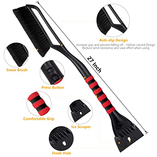 FOVAL 27" Ice Scraper Snow Brush, Wider Snow Scraper(4.73" Width) Snow Removal Car Brush with Comfortable Foam Grip for Cars, Trucks, SUVs, Windshield, Window - Winter Tool(Black)