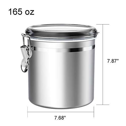 ENLOY 165oz Stainless Steel Airtight Canister for Kitchen, Large Flour Coffee Bean Tea Cereal Sugar Cookie Metal Food Storage Canisters with Clear Lid and Sturdy Locking Clamp