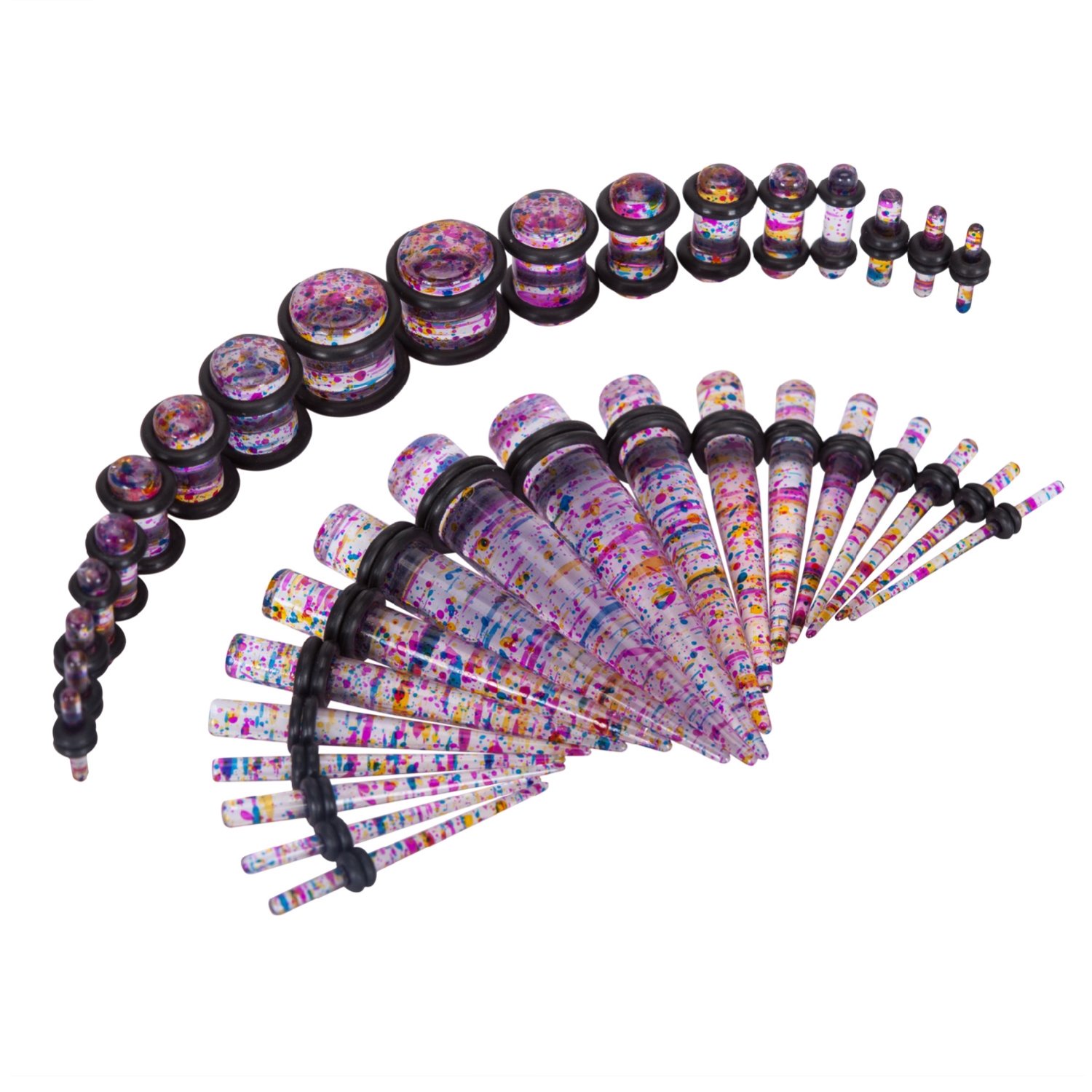 BodyJ4You 36PC Gauges Kit Ear Stretching 14G-00G Rainbow Glitter Acrylic Taper Plug Body Piercing