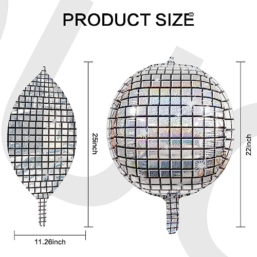 Disco Balloons, 6PCS Rainbow Silver Disco Ball Balloons, 22 inch 4D Disco Ball Decorations, Disco Party Decorations, Disco Themed Party Decorations, Disco Party Supplies