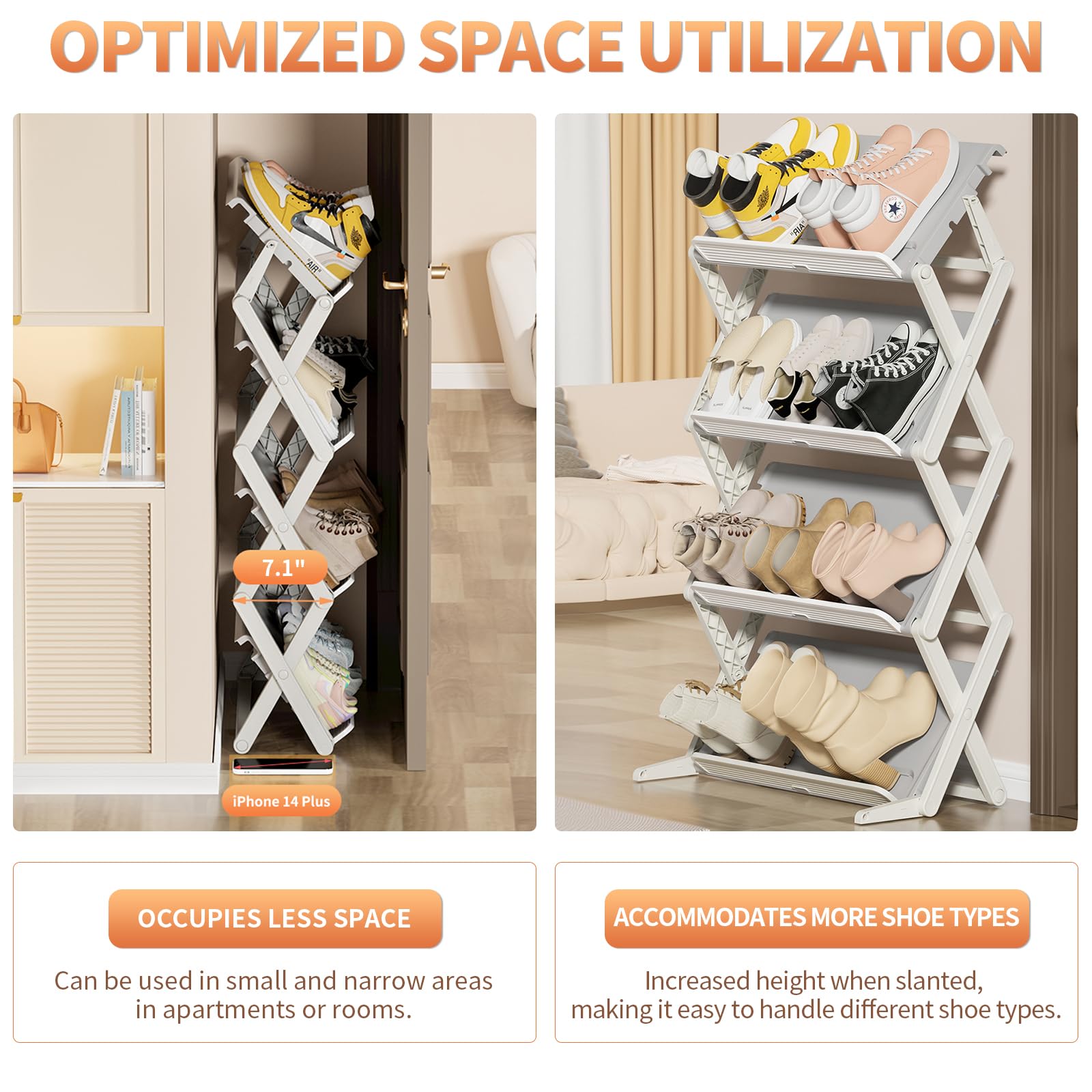 AyaLight Folding Shoe Rack - 3 Tier Shoe Storage Organizer with 2 Expandable Modes, Easy Assembly-Free Design, Portable and Space Saving for Easy Moving, Entryway, Bedroom, Door