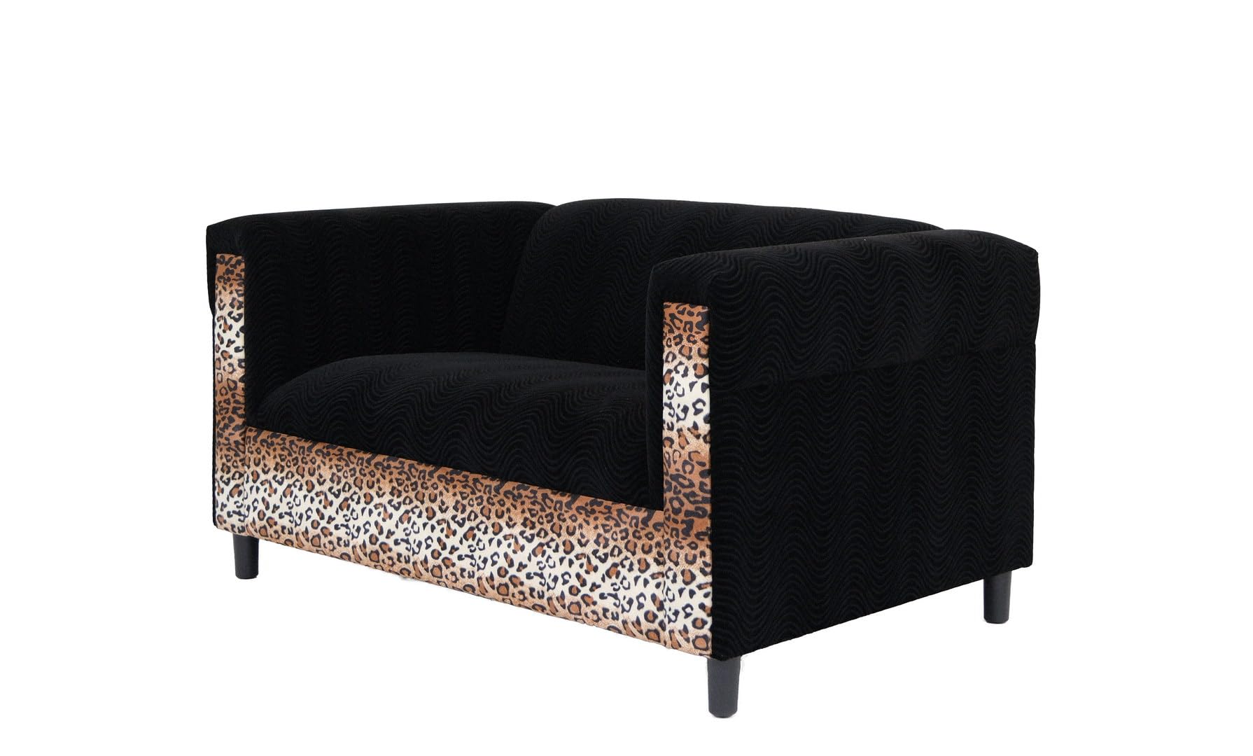 Coast to Coast Sofas Broadway Velvet Black Loveseat Sofa for Living Room with Leopard Print, Modern Décor Love Seat Mini Small Couches for Small Spaces and Bedroom with Solid Wood Frame
