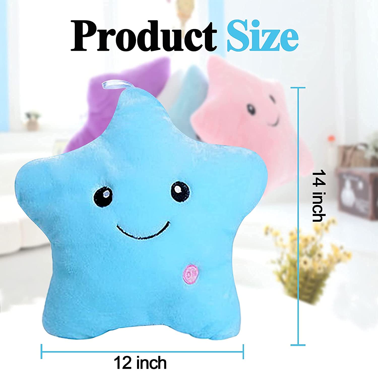 KAHEAUM Cute LED Night Light Up Throw Pillow Inserts Star Stuffed Animals Plush Toys for Kids Children’s Day Gift Son Daughter Girls Boys,Decorative Blue Throw Pillows for Couch,Sofa,Bed,Room,Office
