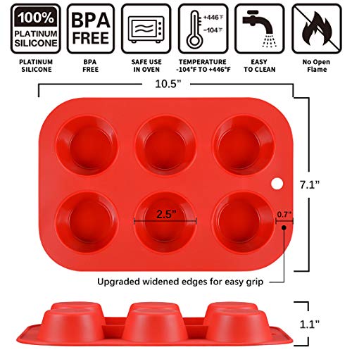 CAKETIME Silicone Muffin Pan Cupcake Pans - 6 Cups Regular Size Silicone Baking Molds 2 Pack Nonstick BPA Free
