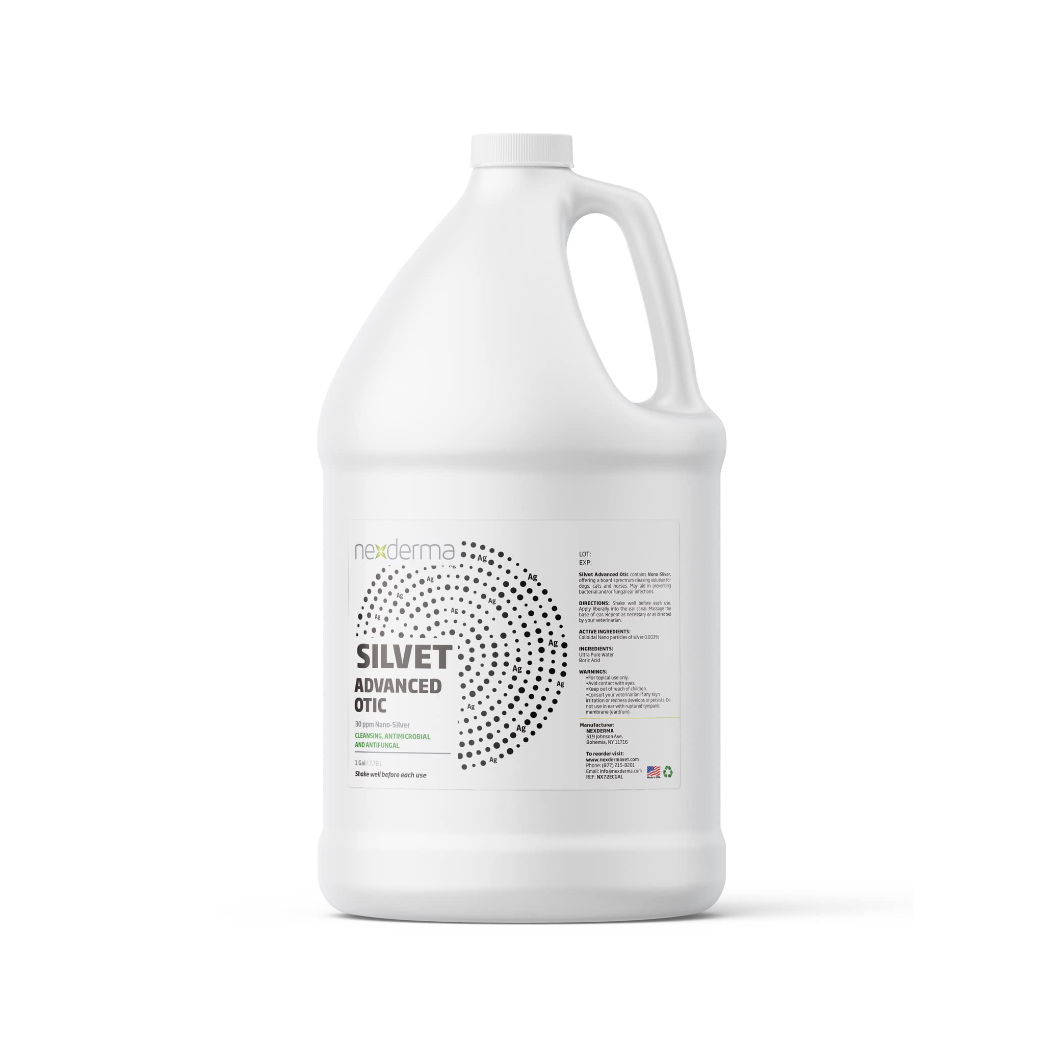 NEXDERMA Silvet Pets Ear Cleaner for Dogs & Cats - Advanced Otic Veterinary Ear Cleaner Formula | Reduce Ear Scratching and Head Shaking Helps Alleviate Ear Infections, Itching & Control Odor - Gallon
