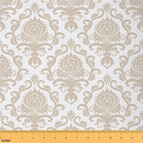 Erosebridal Damask Fabric by The Yard, Vintage Style Classical Upholstery Fabric, Boho Baroque European Floral Decorative Fabric for Upholstery and Home DIY Projects Waterproof, Brown, 1 Yard