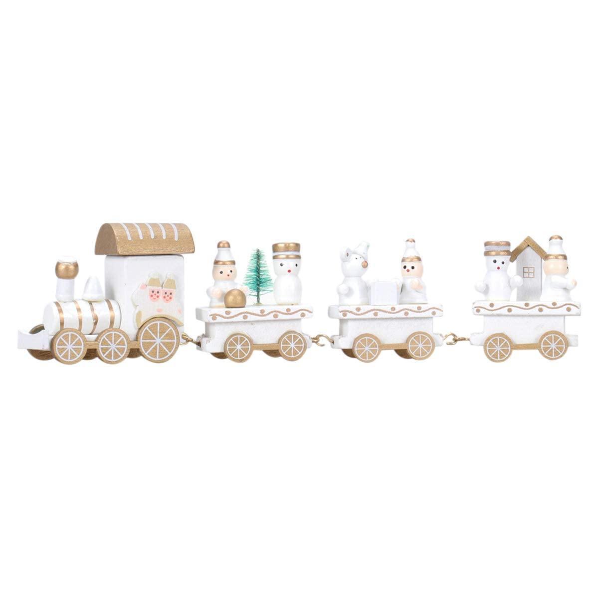 BESPORTBLE Christmas Train Mini Four-Section Wooden Train Desktop Ornament Colorful Painted Christmas Train Gift (White)