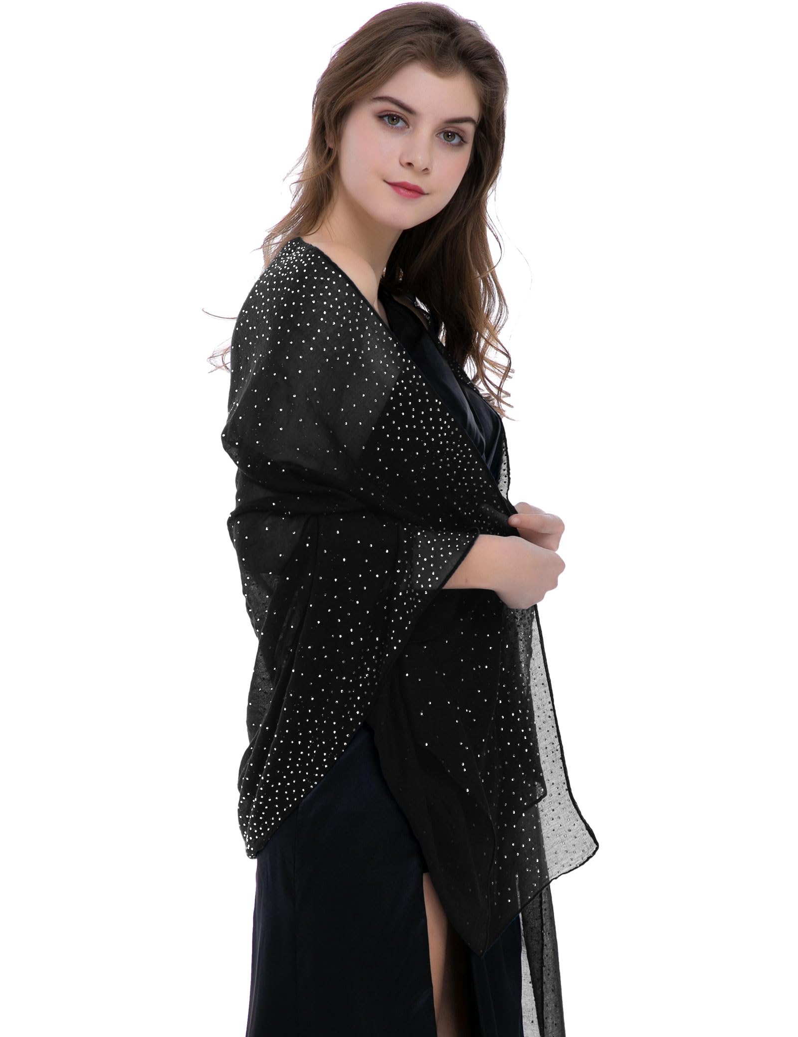 BANETTETA Shawl Silver Shawls and Wraps for Evening Dresses Shawl Shawl Wraps for Women Shawls and Wraps for Weddings Ladies Shawls and Wraps Fall (Black Silver)
