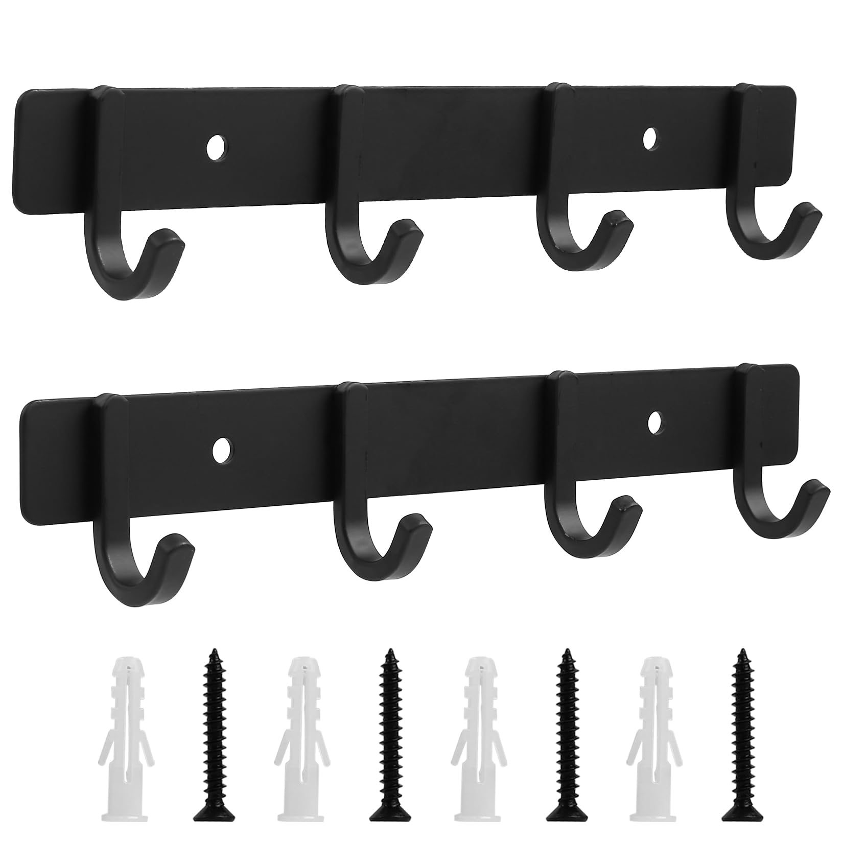 Coat hook, wall hook, 2 piece towel hook hanging rod, 4 hooks coat rack, wall mounted hat rack for hanging coats, wallets, clothes, towels, jackets, backpacks, entrance bathroom rack hooks - Black