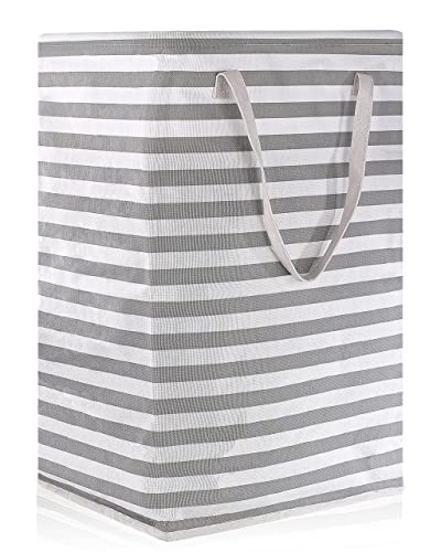 Collapsible Laundry Hamper with Handles, Large Laundry Basket 75L Freestanding Square Storage Bin Towels Toy Clothes Organizer Canvas Waterproof Laundry Baskets for Home Travel School (Grey White)