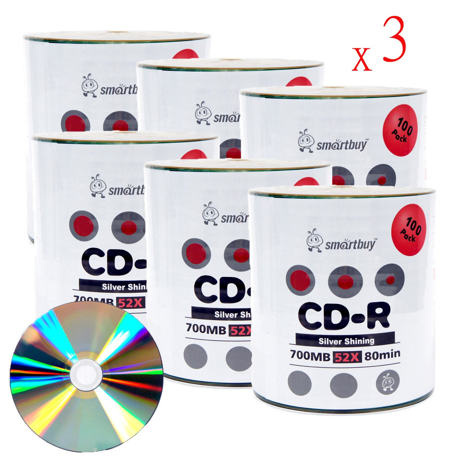 Smartbuy 1800-disc 700mb/80min 52x CD-R Shiny Silver Top Blank Recordable Media Disc