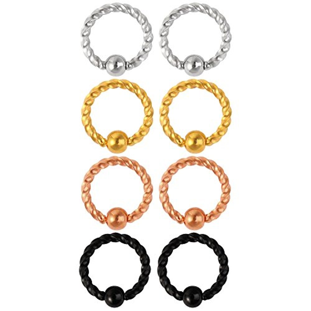 BodyJ4You 8PCS Captive Bead Ring Piercing Hoop Kit 14G Braided Surgical Steel Cartilage 1.6mm