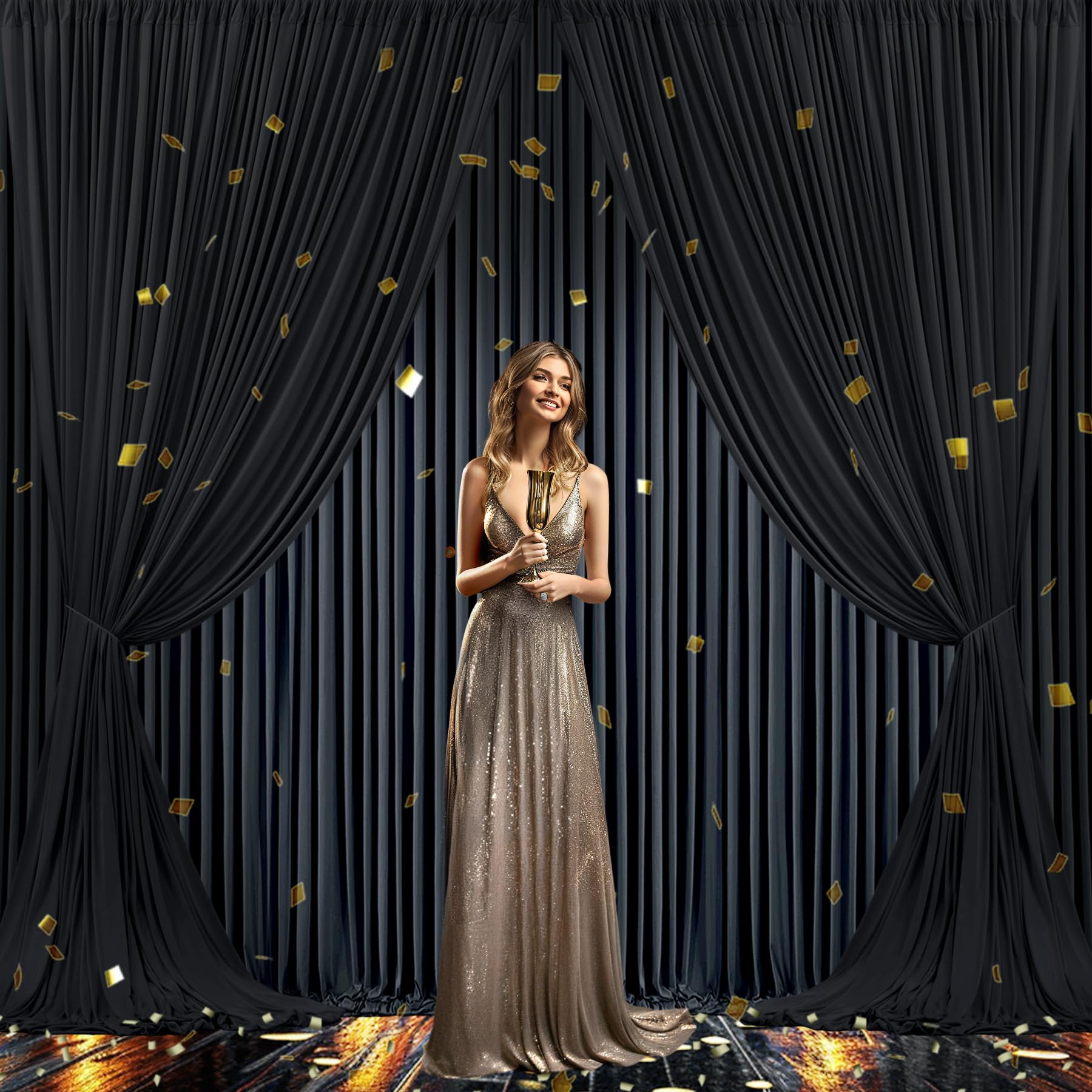Black Backdrop Curtain for Parties Wrinkle Free Black Photo Curtains Backdrop Drapes Fabric Decoration for Birthday Party Wedding 5ft x 8ft,2 Panels