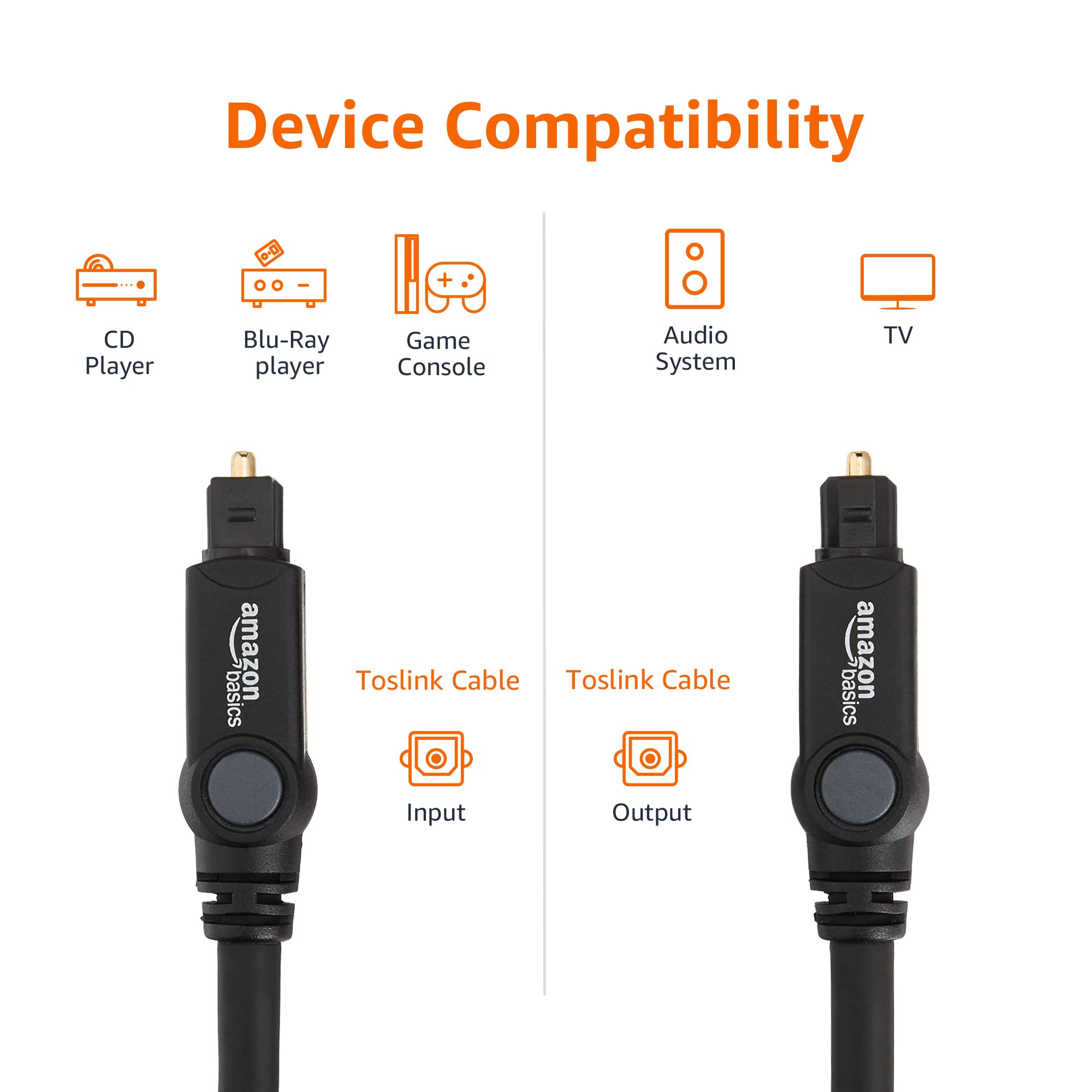 Amazon Basics Digital Optical Audio Toslink Cable for Sound Bar to TV, 6 Feet (1.8 Meters) - Pack of 5, Black