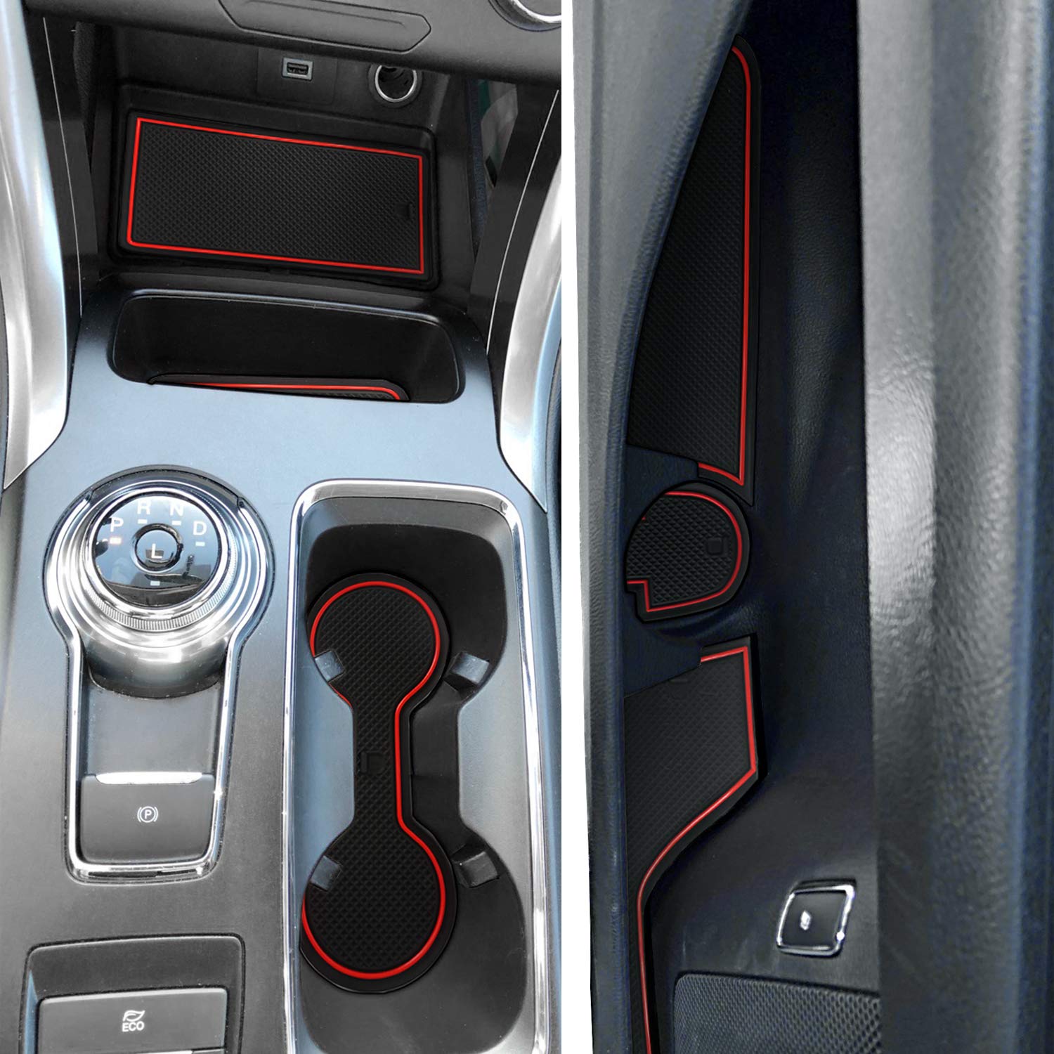auovo Anti Dust Door Mats Custom Fit Door Cup Center Console Liners Accessories for Ford Fusion 2019 2020 2018 2017(Pack of 16) (Red, Upgrade)