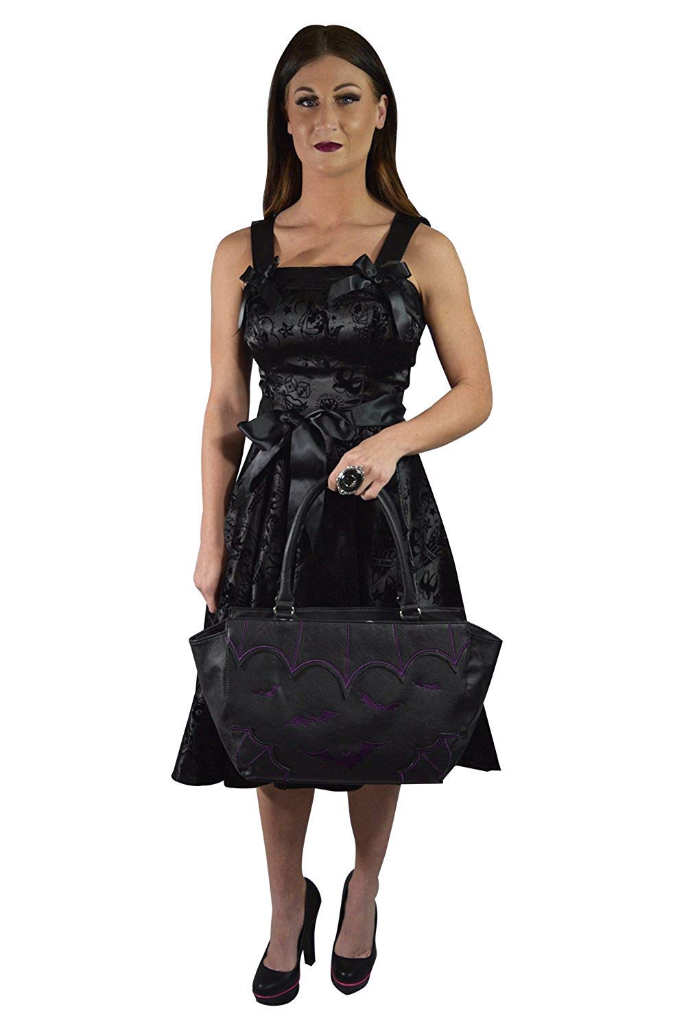 Lost Queen Bats Handbag Gotham Knight Bats Handbag Black Bat Purse (Purple)