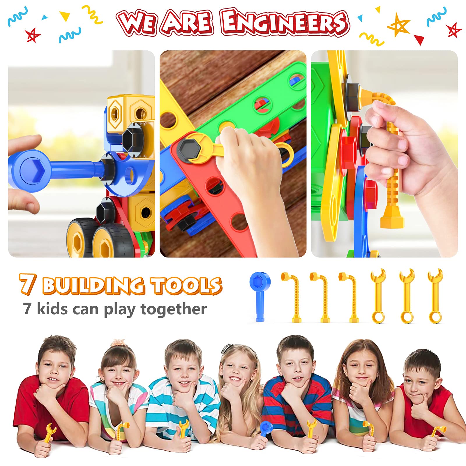 Jasonwell STEM Toys Building Blocks - 116 PCS Educational Construction Tiles Set Engineering Kit Learning Resources Christmas Birthday Gift for Toddlers Kids Ages 3 4 5 6 7 8 9 10 Year Old Boys Girls
